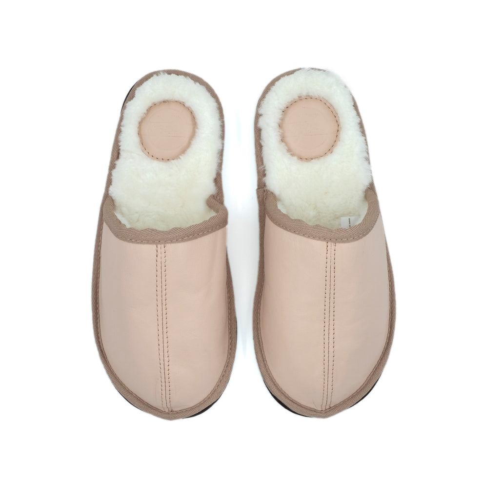 Ballet Pink Leather Mule Sheepskin Slippers – Sheepskin Slippers SA