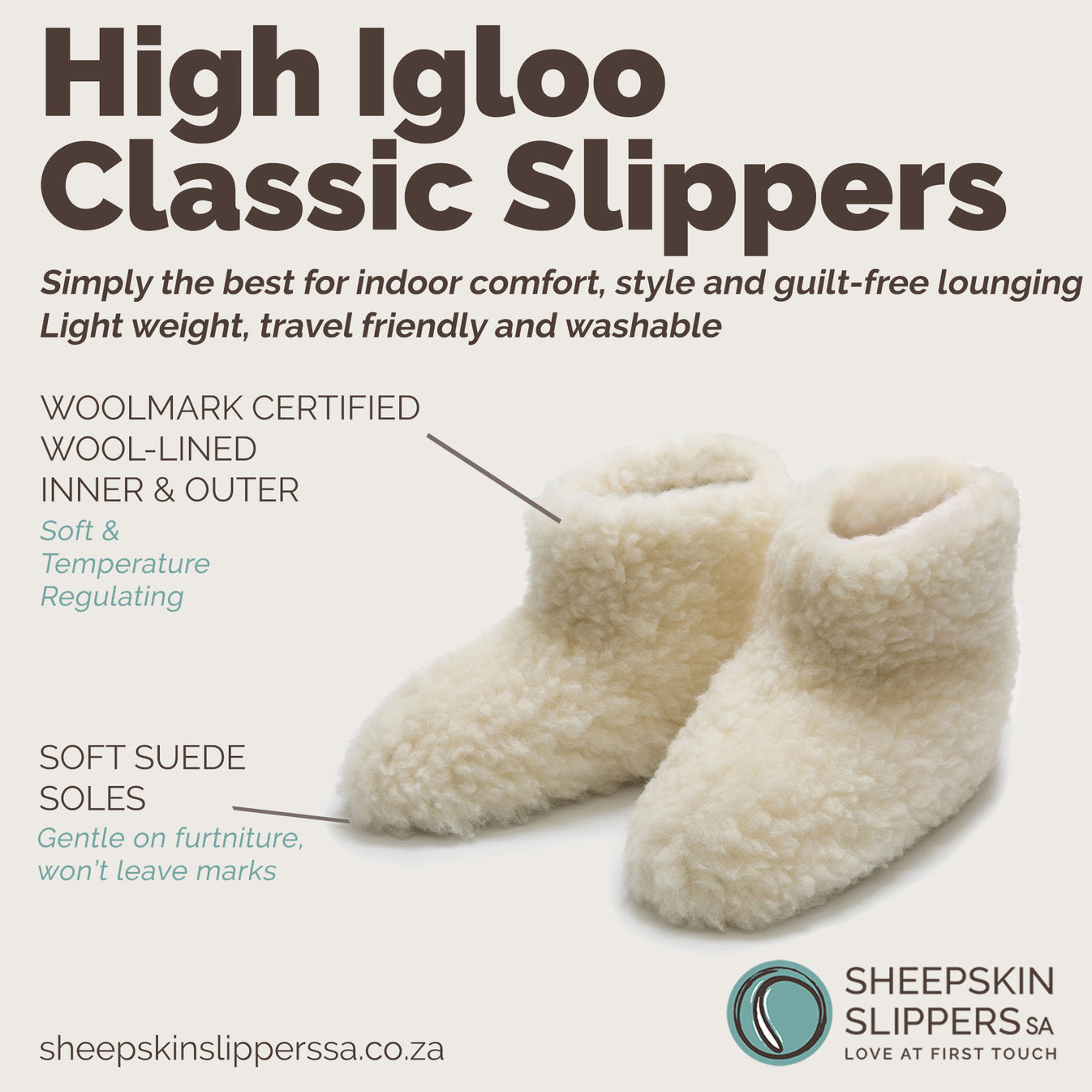High Igloo Classic Slippers | Wool Lining – Sheepskin Slippers SA