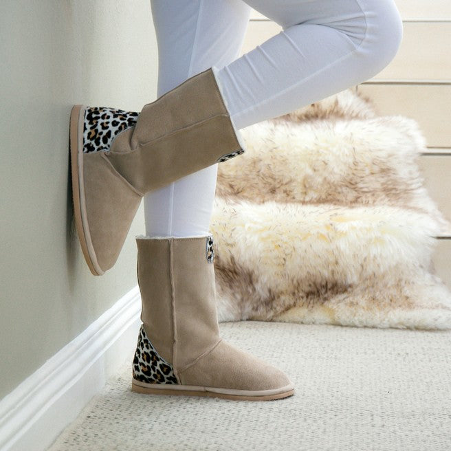 MADE TO ORDER | Hugg Boots | Mid-Calf | Stone & Leopard | Sheepskin ...