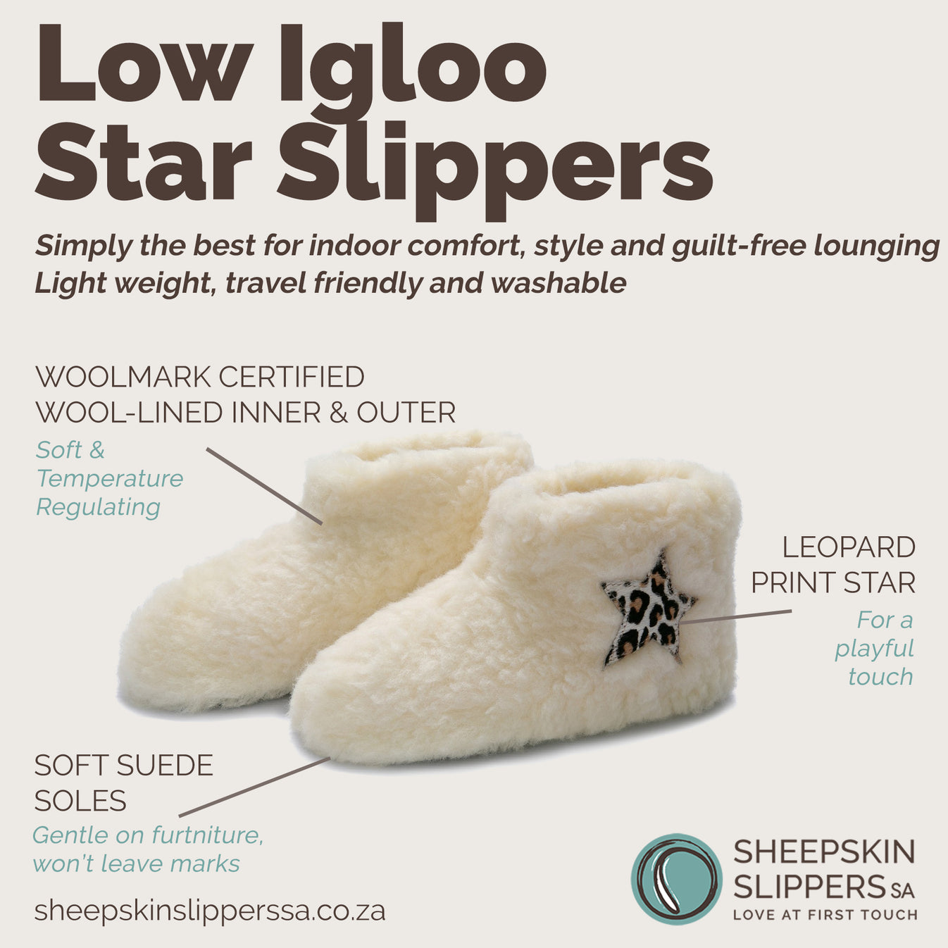 Low Igloo Star Slippers | Wool Lining – Sheepskin Slippers SA