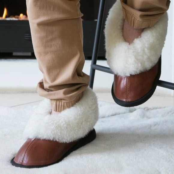 Gingerbread Leather Sheepskin Slippers – Sheepskin Slippers SA