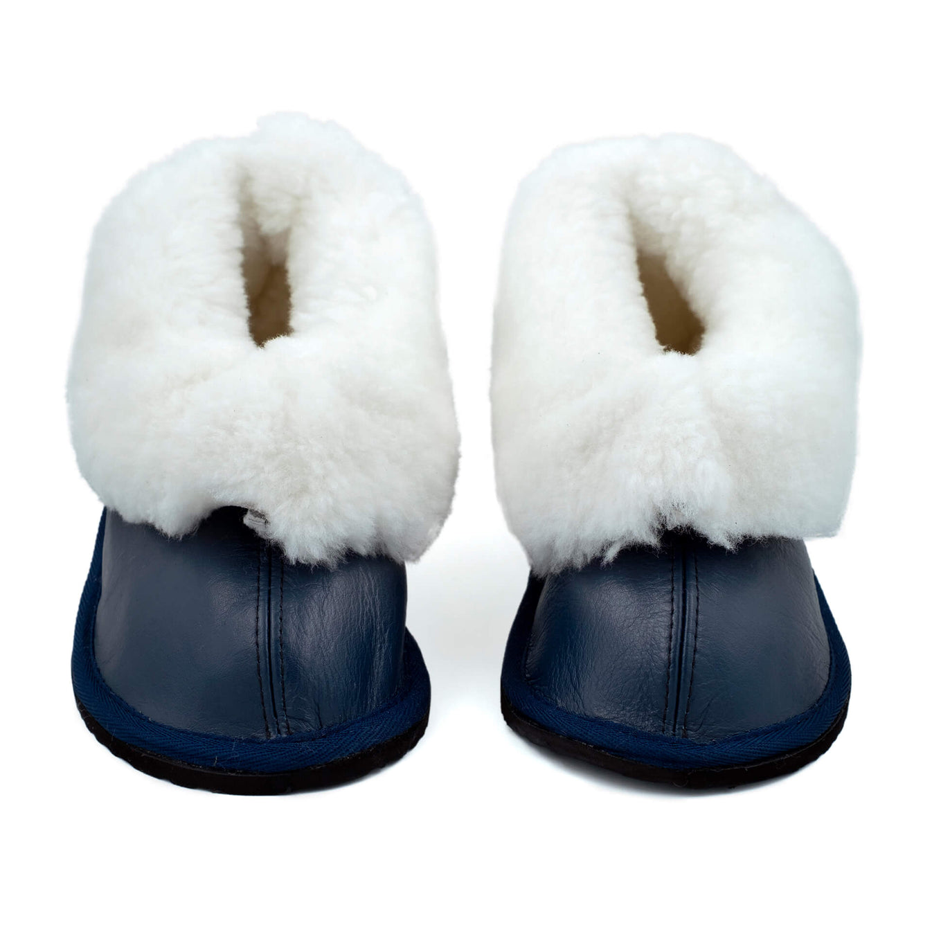 Navy Blue Leather Sheepskin Slippers – Sheepskin Slippers SA