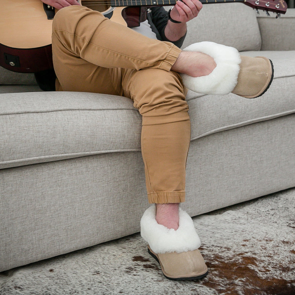 Beigh/Stone Suede Sheepskin Slippers – Sheepskin Slippers SA